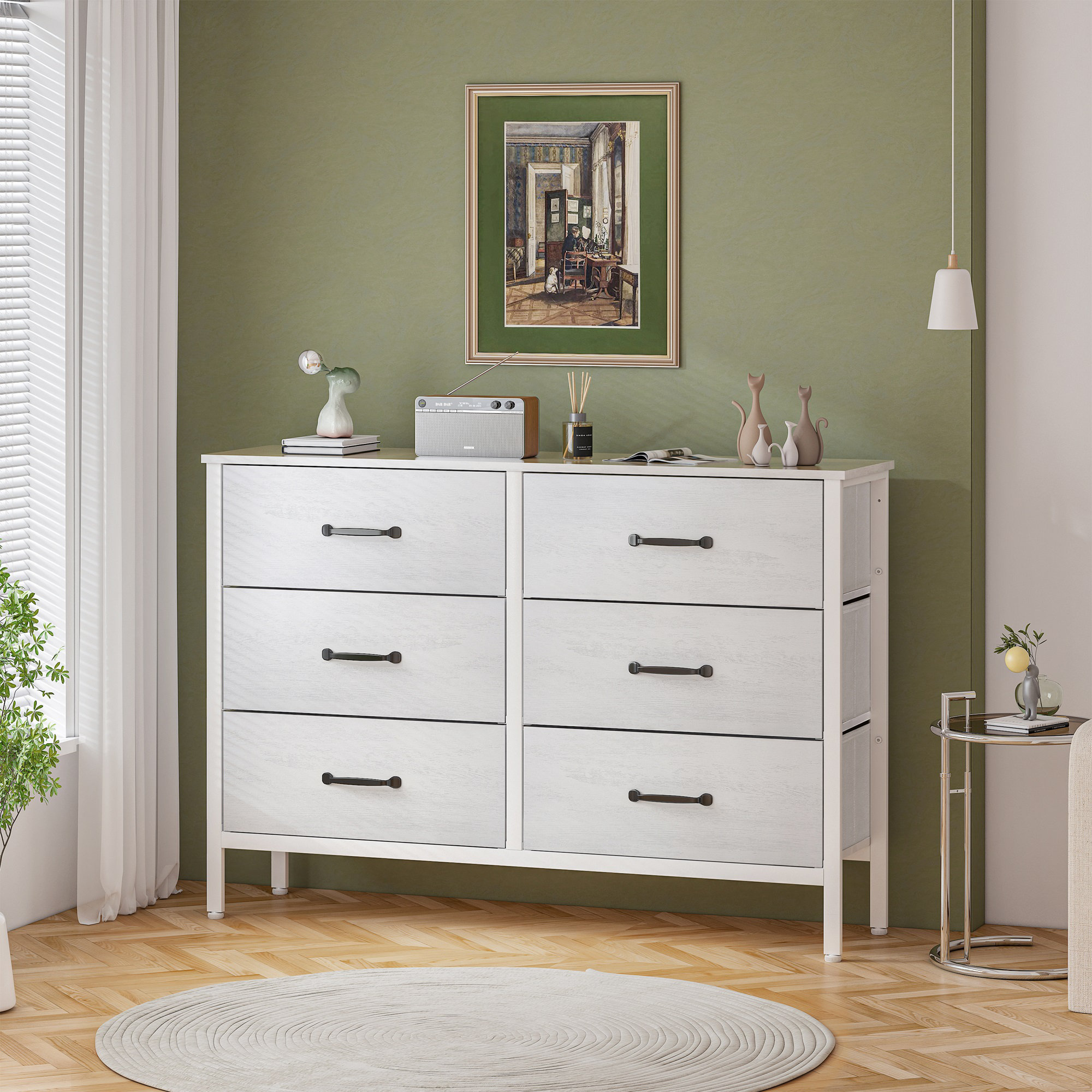 Ebern Designs Scasso 6 Drawer Fabric White Dresser Reviews Wayfair Canada